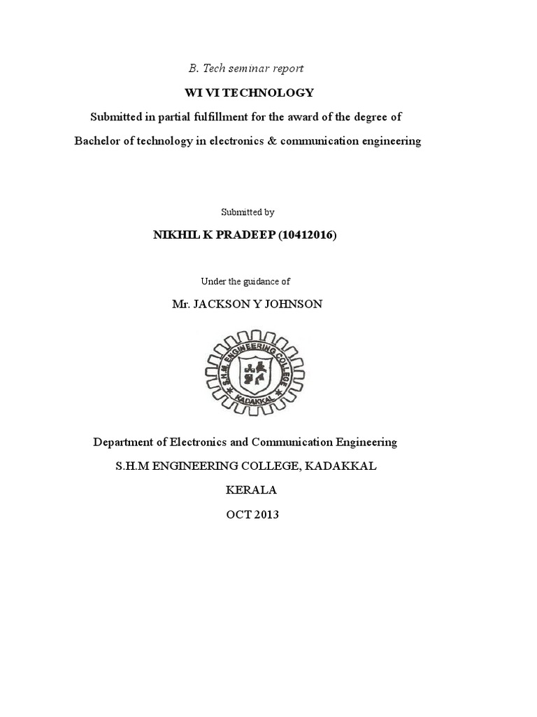 Wi Vi Technology: B. Tech Seminar Report | PDF | Technology & Engineering