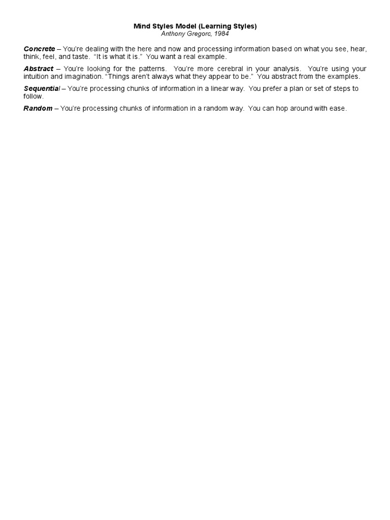 Concrete Sequential | PDF | Learning Styles | Abstraction