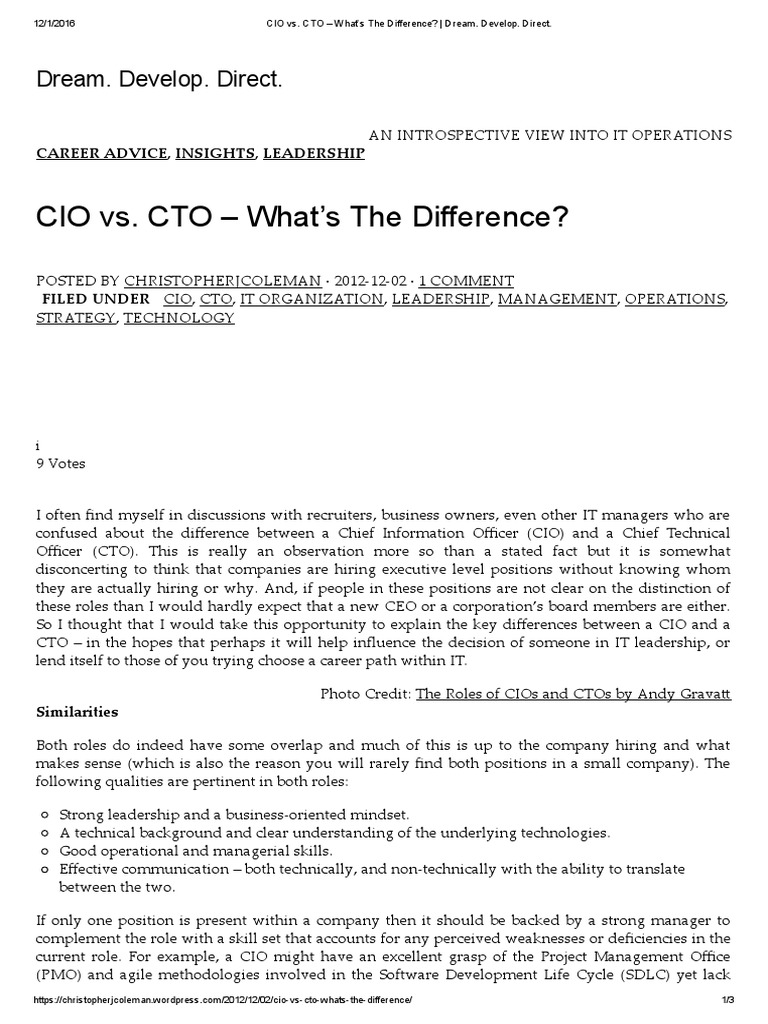 CIO vs. CTO: Key Role Differences | PDF | Chief Information Officer ...