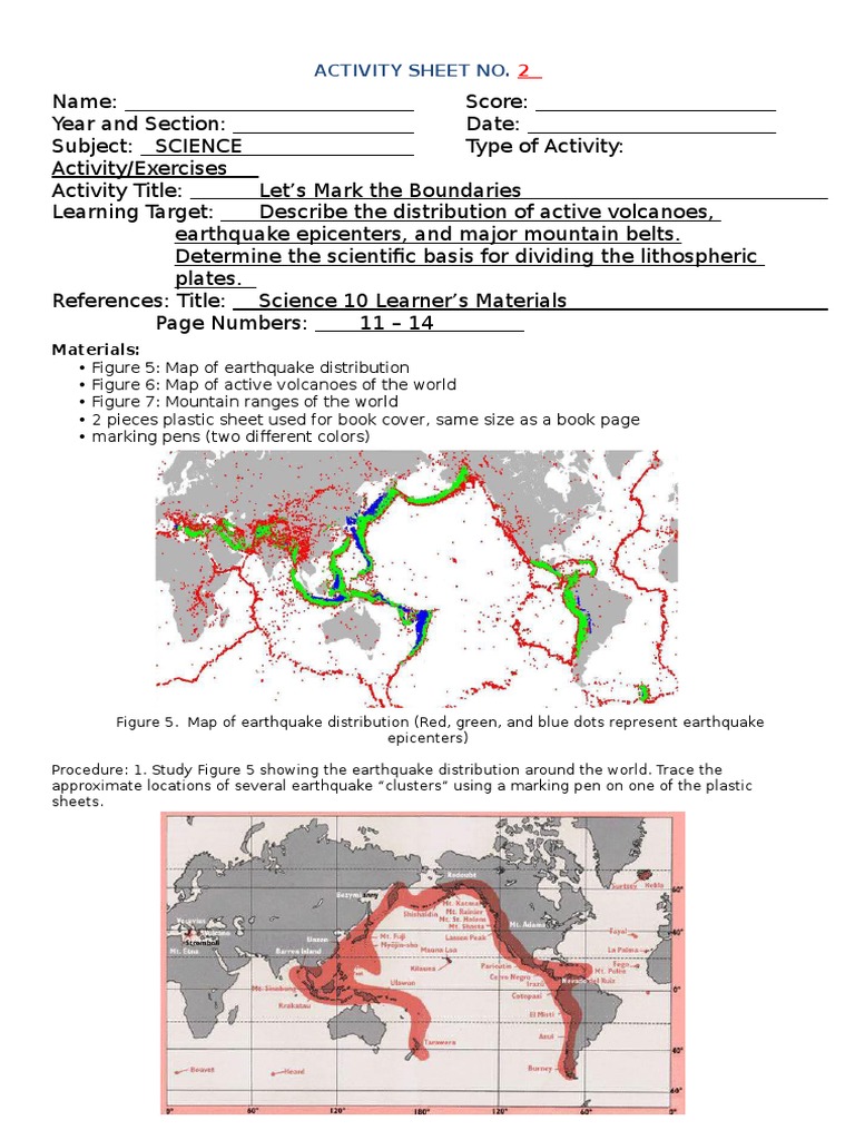 Activity Sheet 2 | Volcano | Plate Tectonics