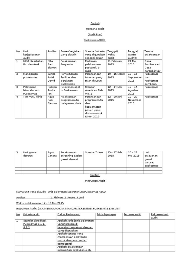 Contoh Audit Plan Dan Instrumen Audit | PDF