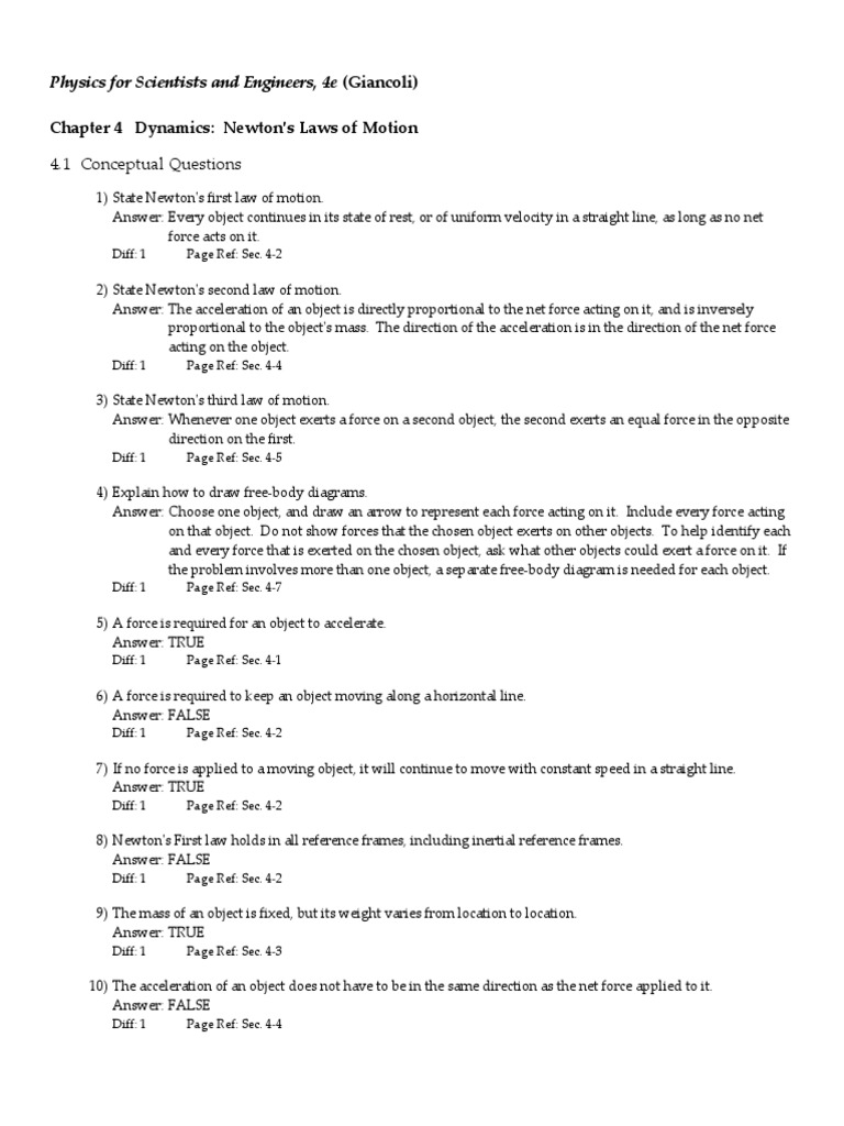 4.1 Conceptual Questions: Chapter 4 Dynamics: Newton's Laws of Motion ...