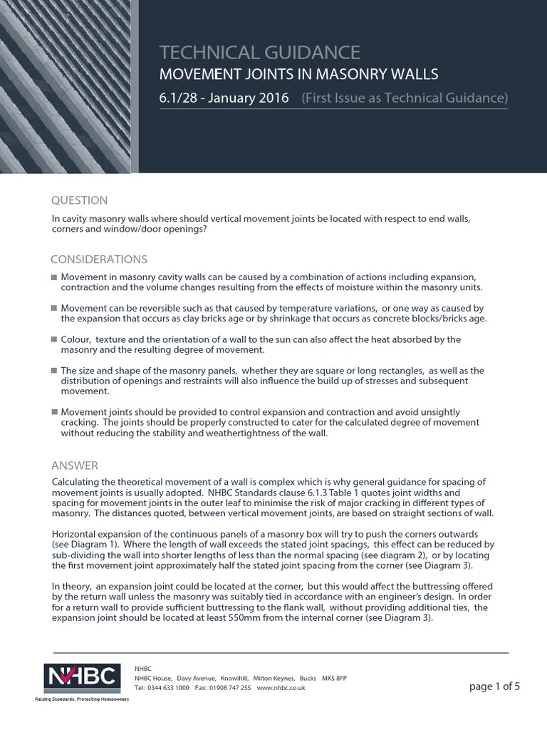 Movement Joints (NHBC) | PDF | Masonry | Brick