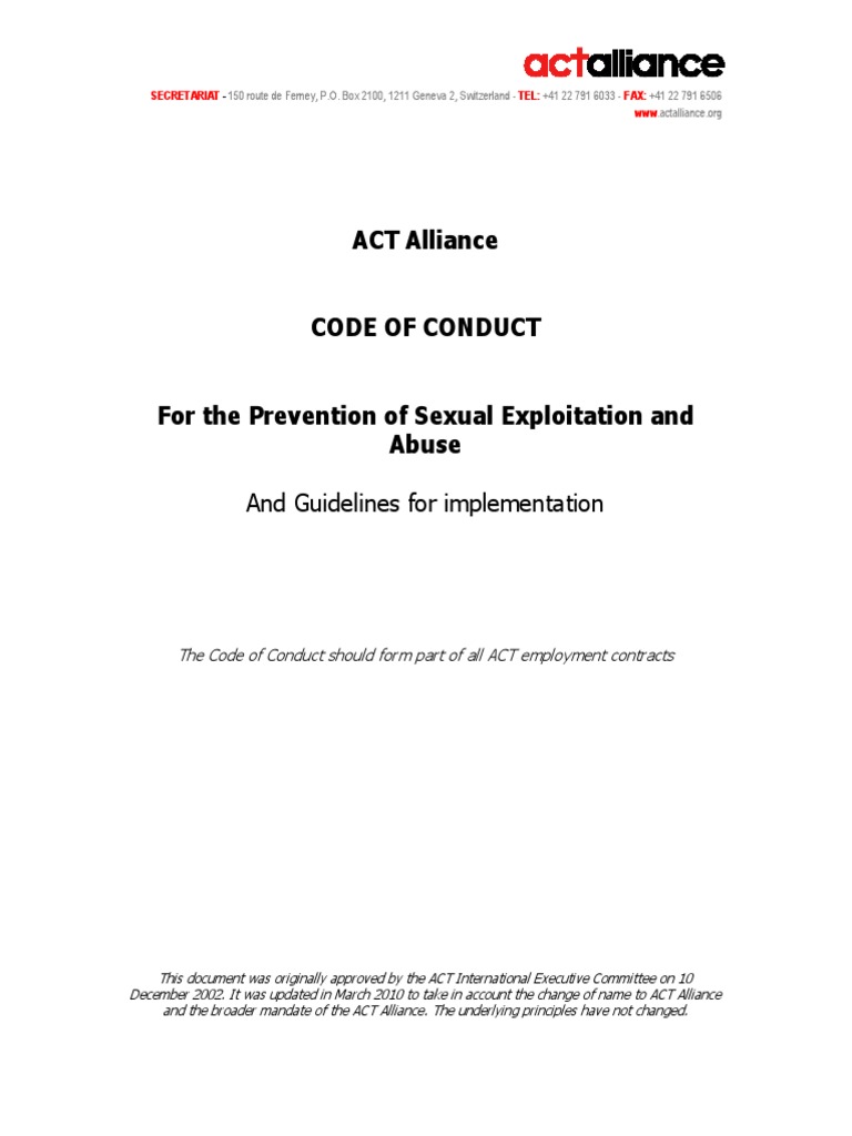 Act Code Of Conduct Sexual Harassment Violence