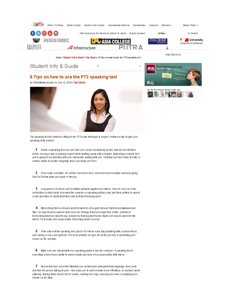 8 Tips On How To Ace The PT3 Speaking Test | PDF | Test (Assessment ...
