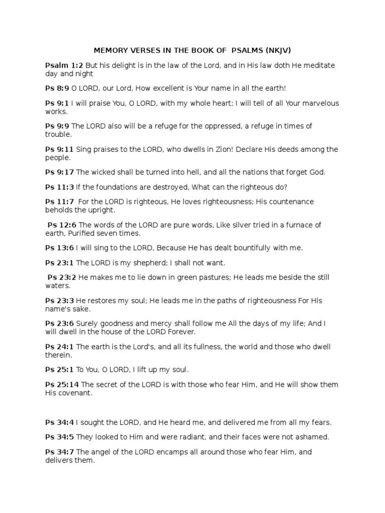 Memory Verses in The Book of Psalms | PDF | Psalms | Mercy