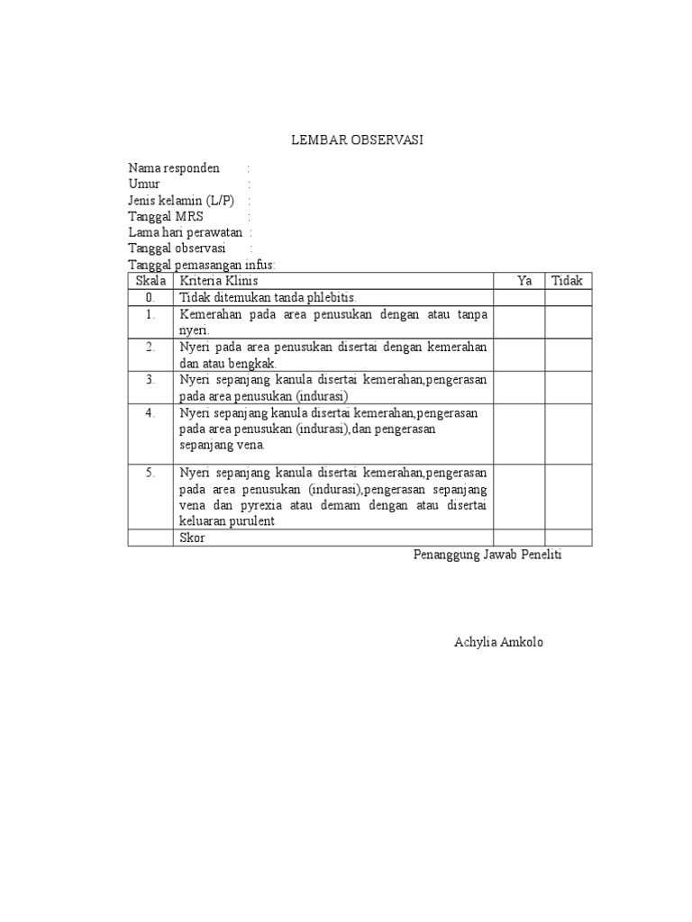 Observasi Phlebitis Infus | PDF | Pengembangan Diri
