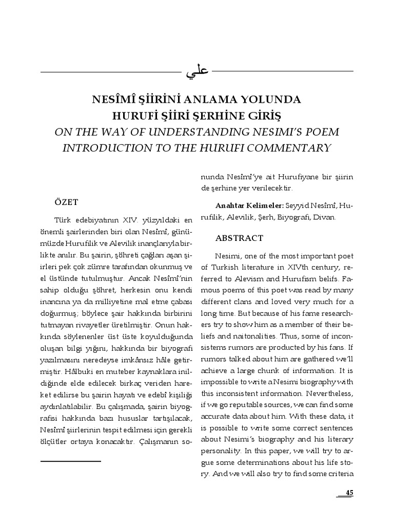 Nesimi Siirini Anlama Yolunda Hurufi Sii PDF | PDF