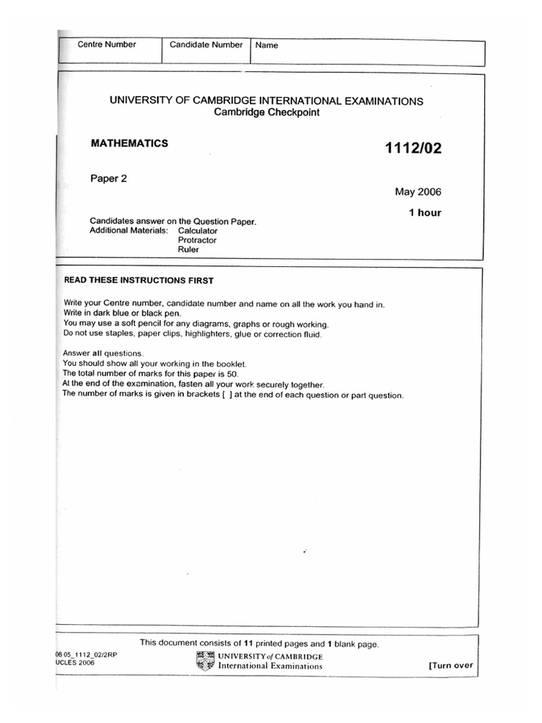 Secondary Checkpoint - Math (1112) April 2006 Paper 2 PDF | PDF