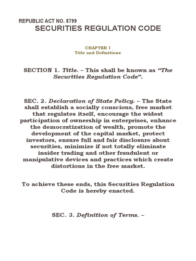 Securities Regulation Code" | PDF | Securities (Finance) | Prospectus ...