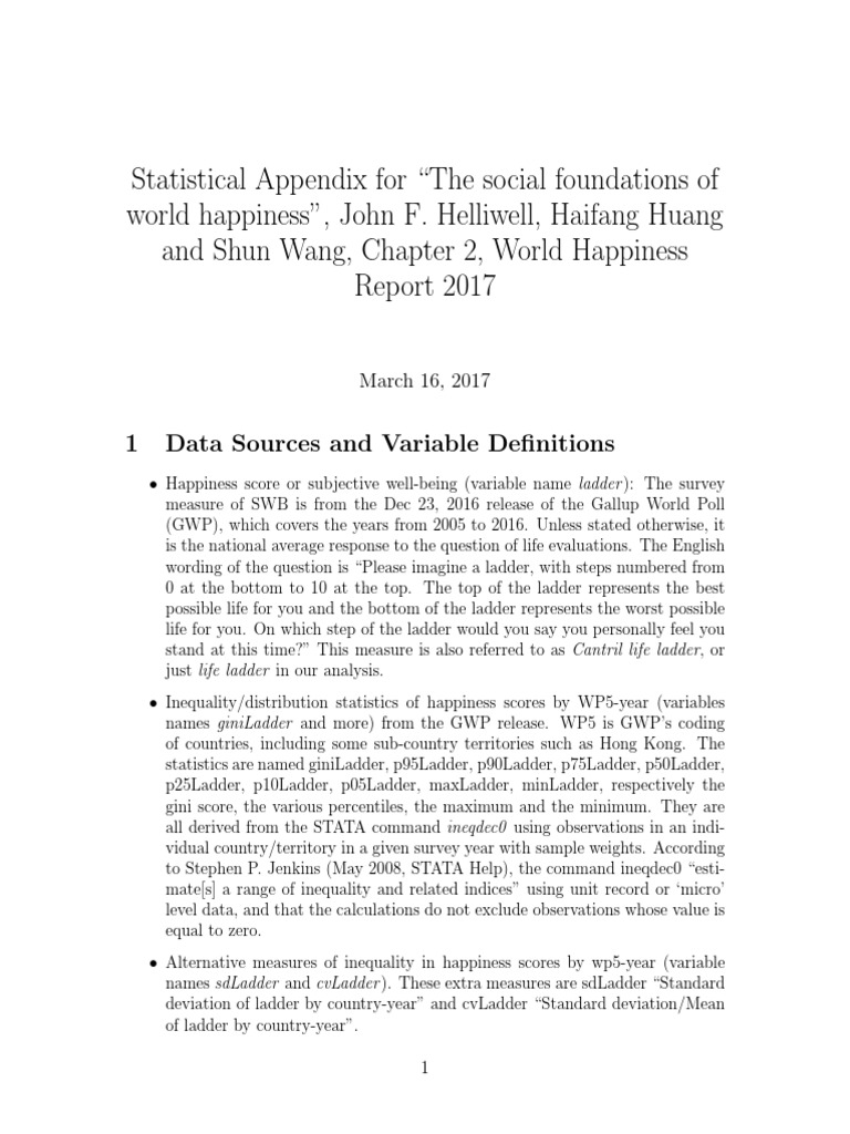 Statistical Appendix WHR 2017 | PDF | Purchasing Power Parity | Gross ...
