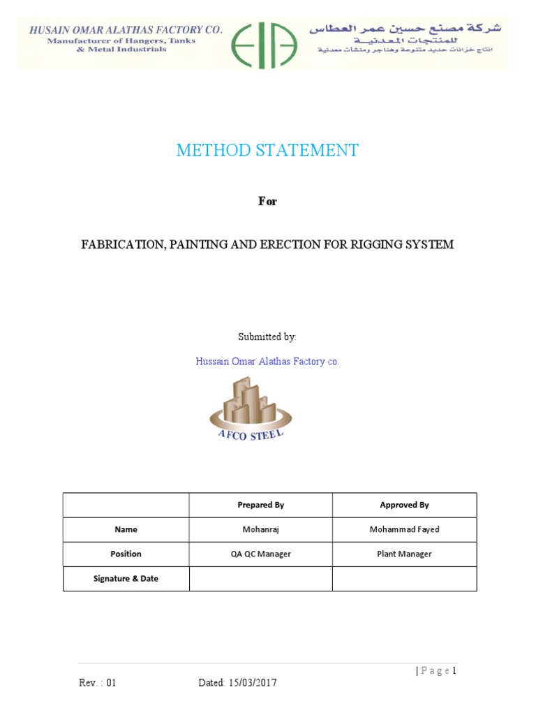 Method Statement For Rigging System Rev-01 | PDF | Metal Fabrication ...