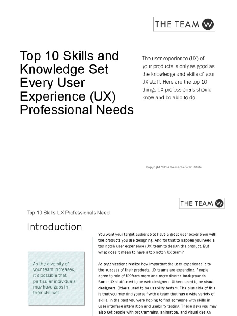 Top 10 Skills and Knowledge Set Every User Experience (UX) Professional ...