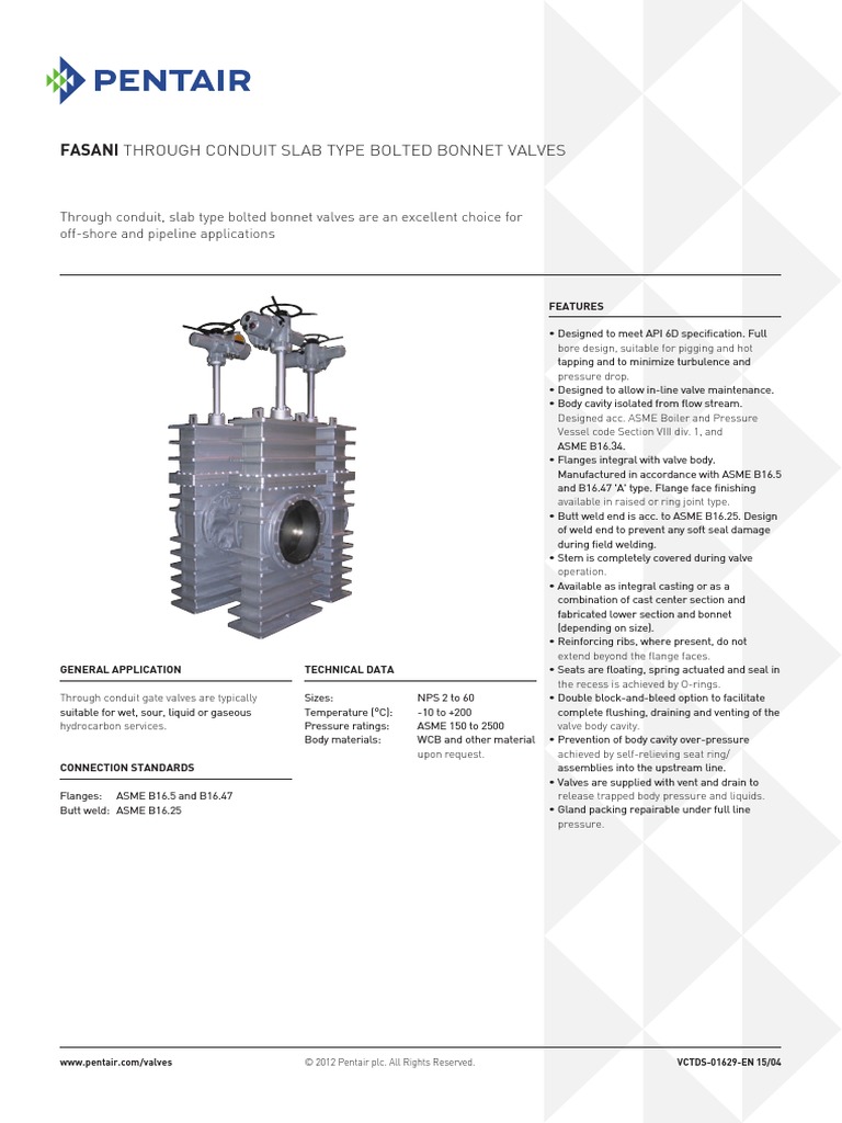 Fasani Through Conduit Slab Type Bolted Bonnet Valves | PDF | Valve ...