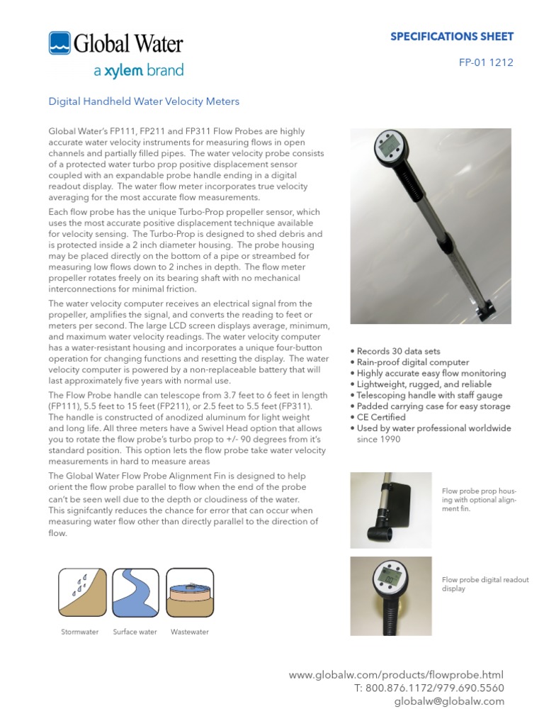 FP-01 1212 Digital Handheld Water Velocity Meters: Specifications Sheet ...