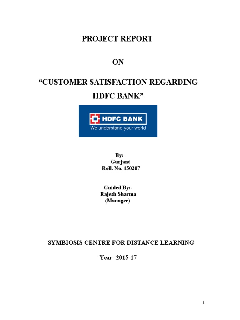 Project Report ON "Customer Satisfaction Regarding HDFC Bank" | PDF ...