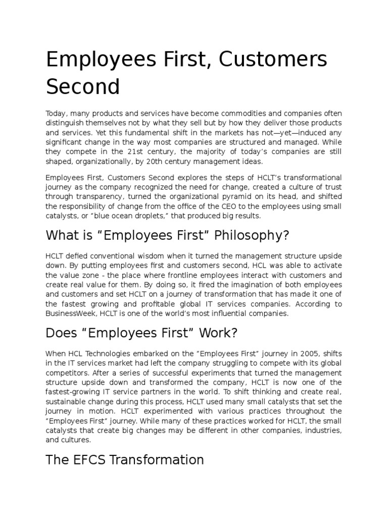 Employees First Customer Second | PDF | Employment | Economies