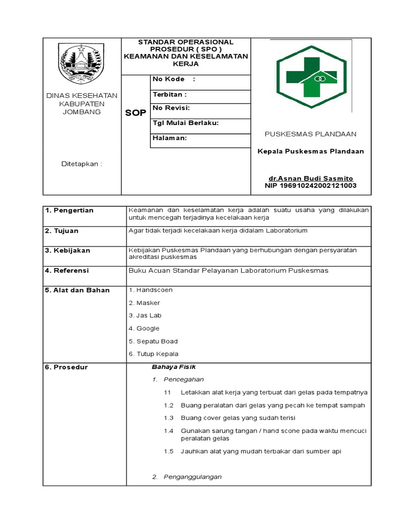 Sop Keamanan Dan Keselamatan Kerja | PDF