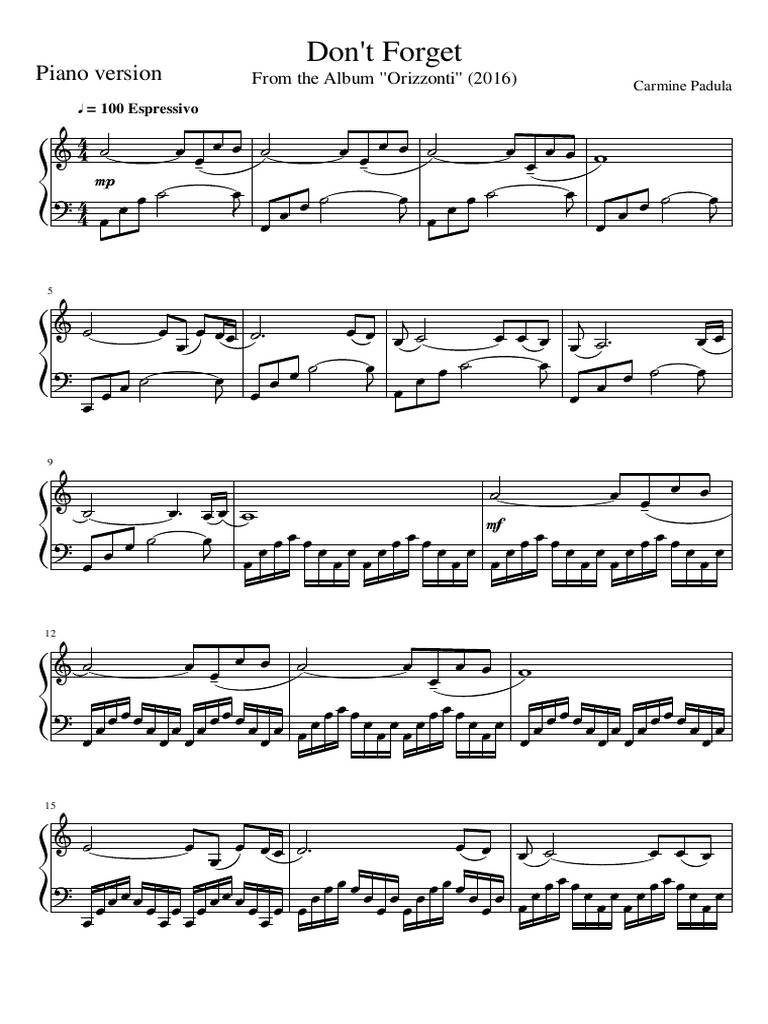 Carmine Padula - Don't Forget - Sheet Music | PDF