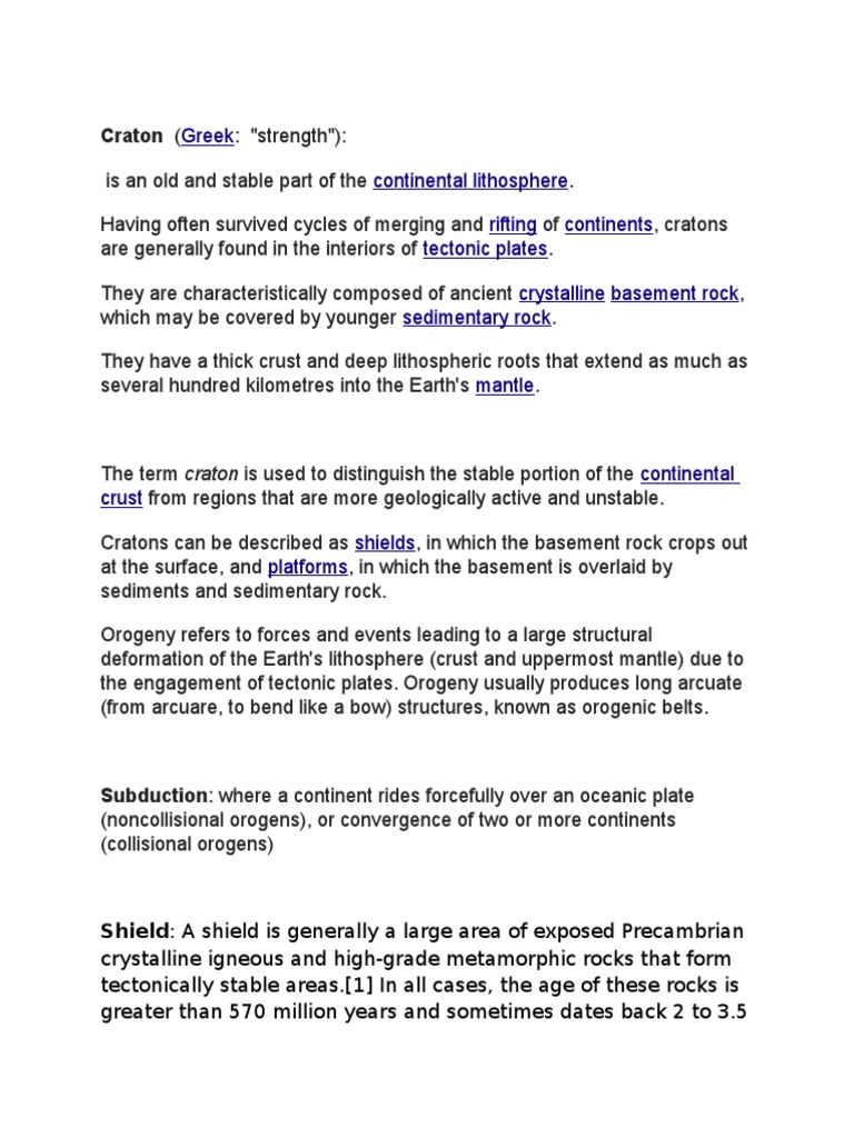 Craton (: Greek Continental Lithosphere Rifting Continents Tectonic ...