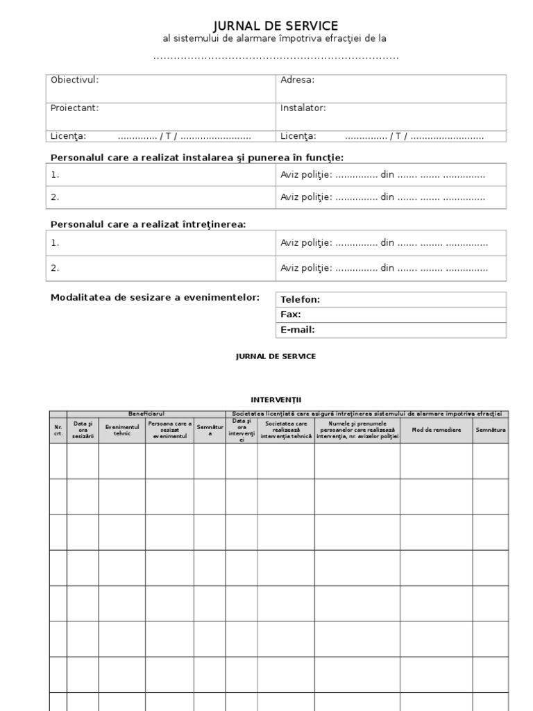 Jurnal de Service | PDF