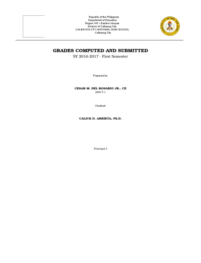 Grades Computed and Submitted: SY 2016-2017 First Semester | PDF