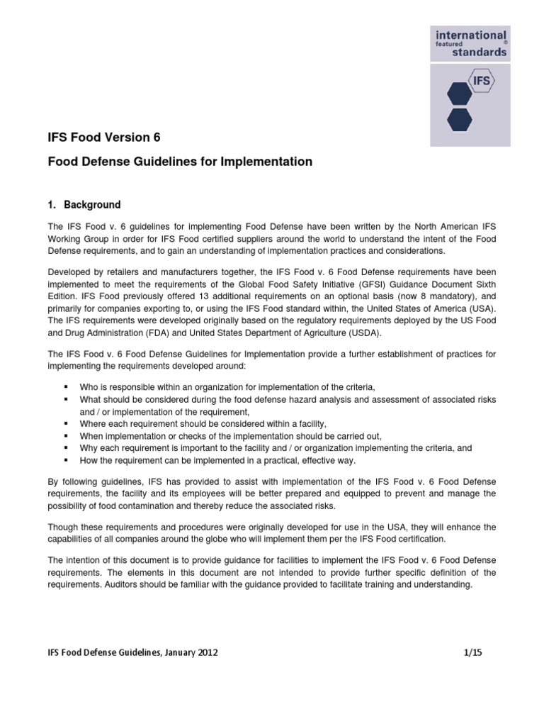 IFS Food Defense Implementation Guidelines Jan 2012 English | PDF ...