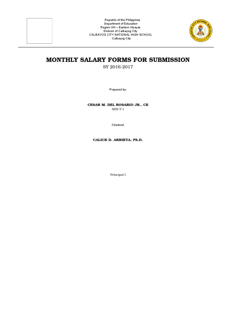 Monthly Salary Forms For Submission: Calbayog City National High School | PDF