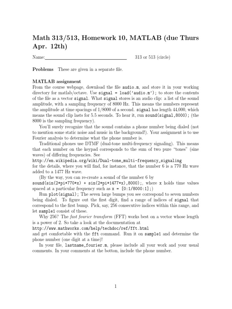 Math 313/513, Homework 10, MATLAB (Due Thurs Apr. 12th) | PDF | Science ...