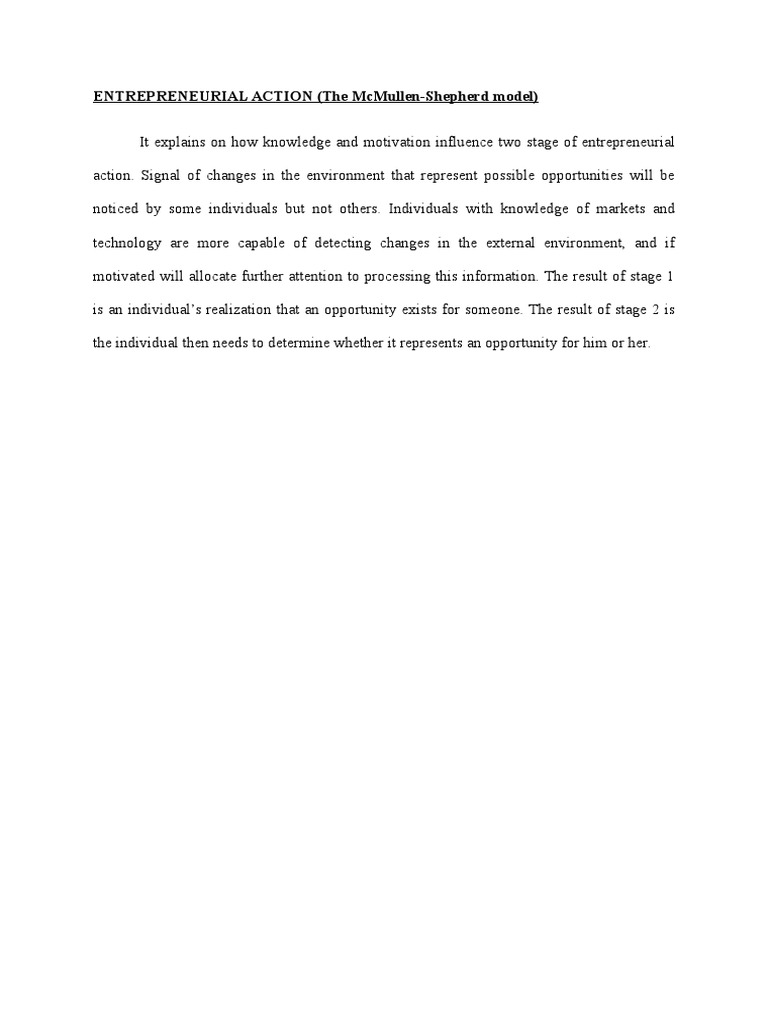 Entrepreneurial Action (The Mcmullen-Shepherd Model) | PDF