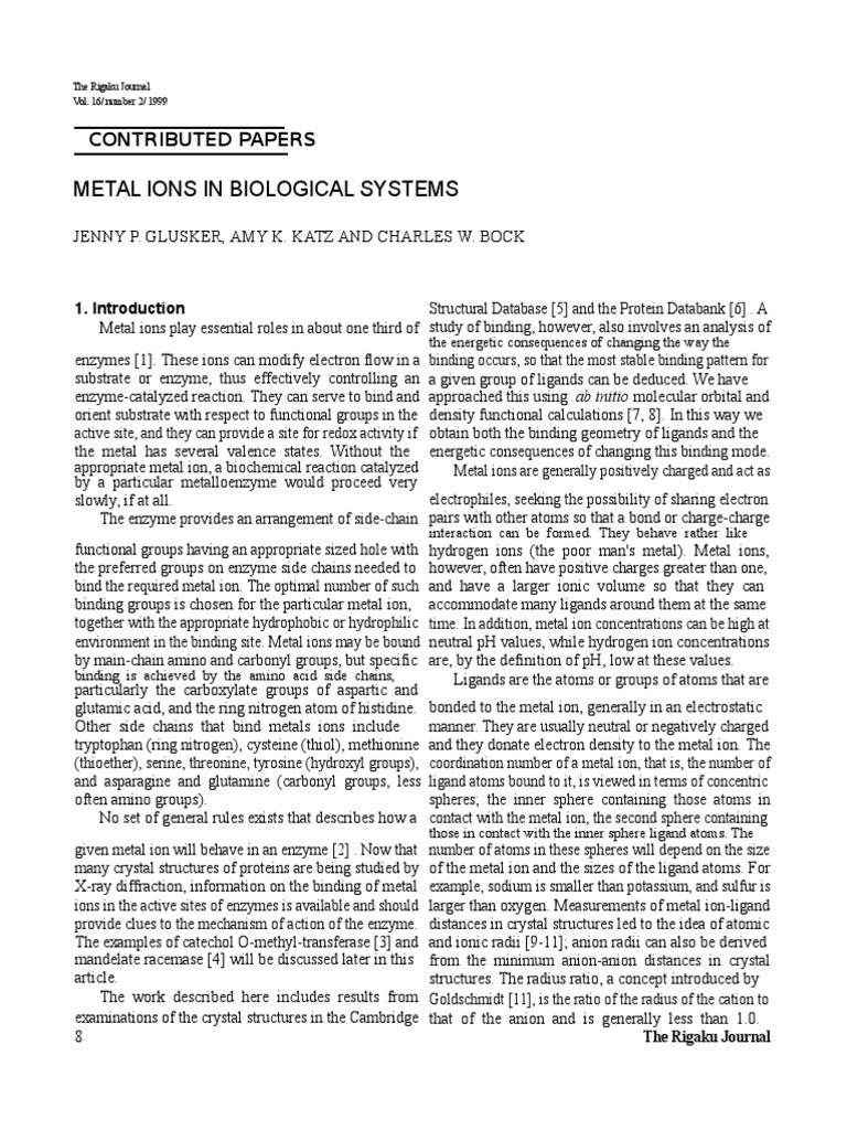 Metal Ions in Biological Systems | PDF | Coordination Complex | Ligand