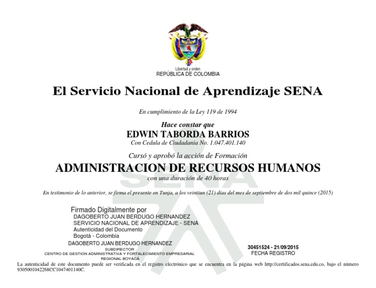 Certificado Recursos Humanos | PDF