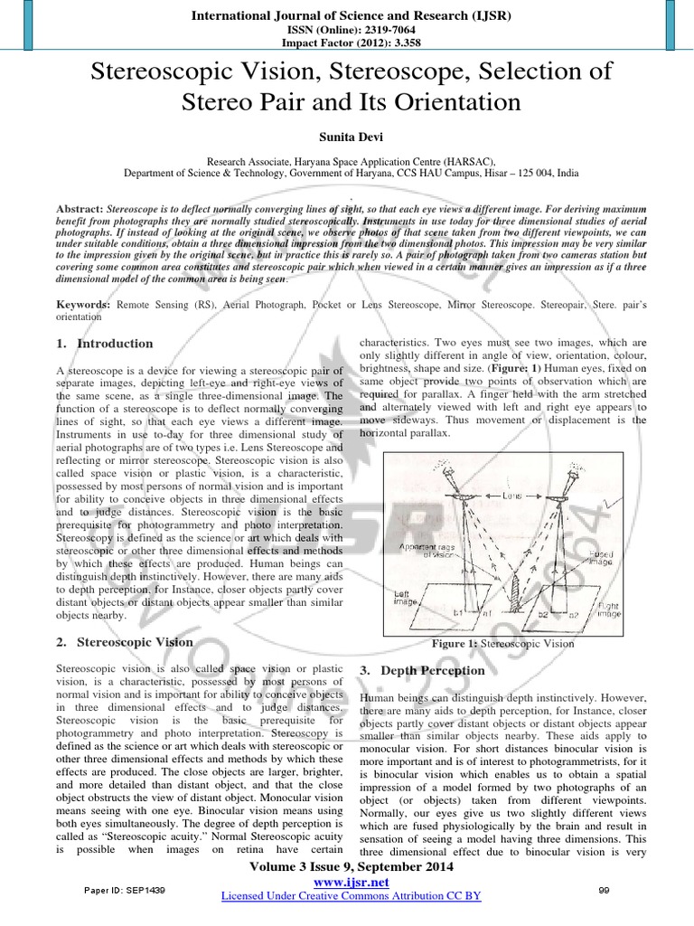 Stereoscopic Vision, Stereoscope, Selection of Stereo Pair and Its ...