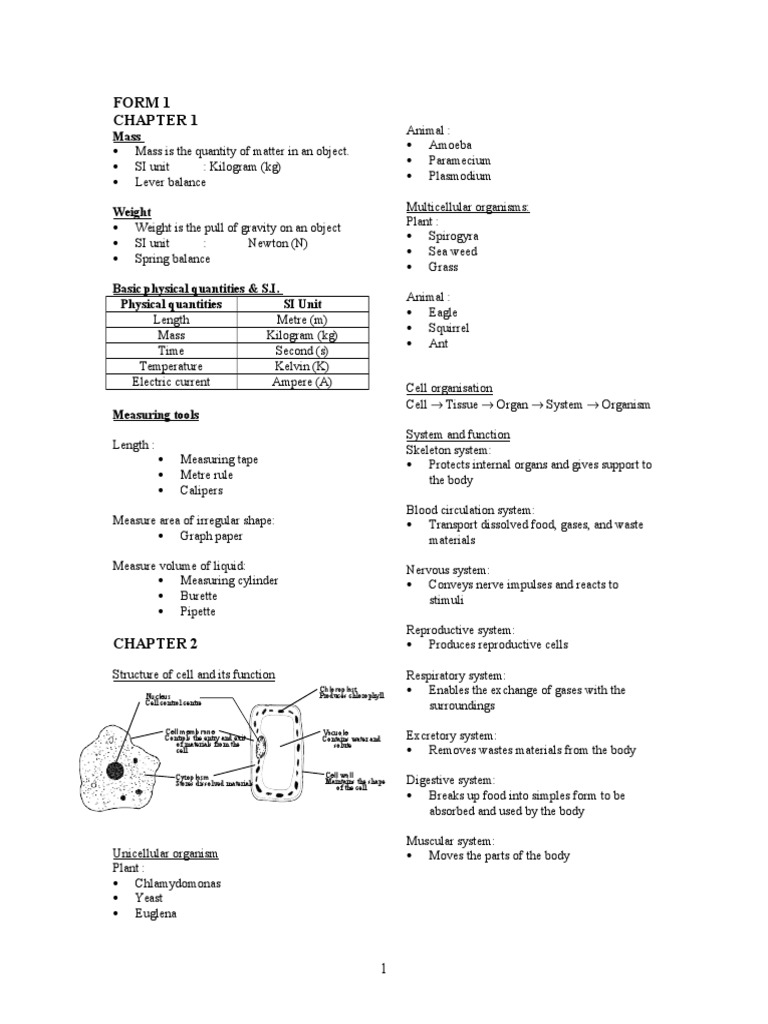 Sains Form 1 - Nota-Pendek | PDF | Lever | Solution