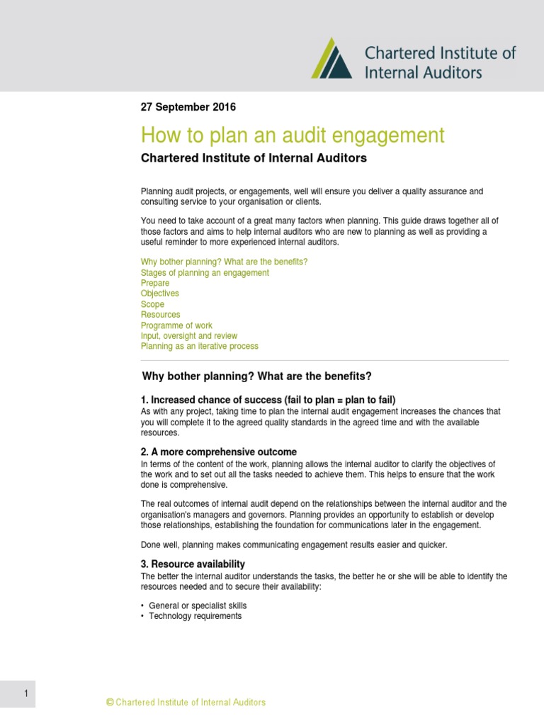 How to plan an audit engagement: Chartered Institute of Internal Auditors