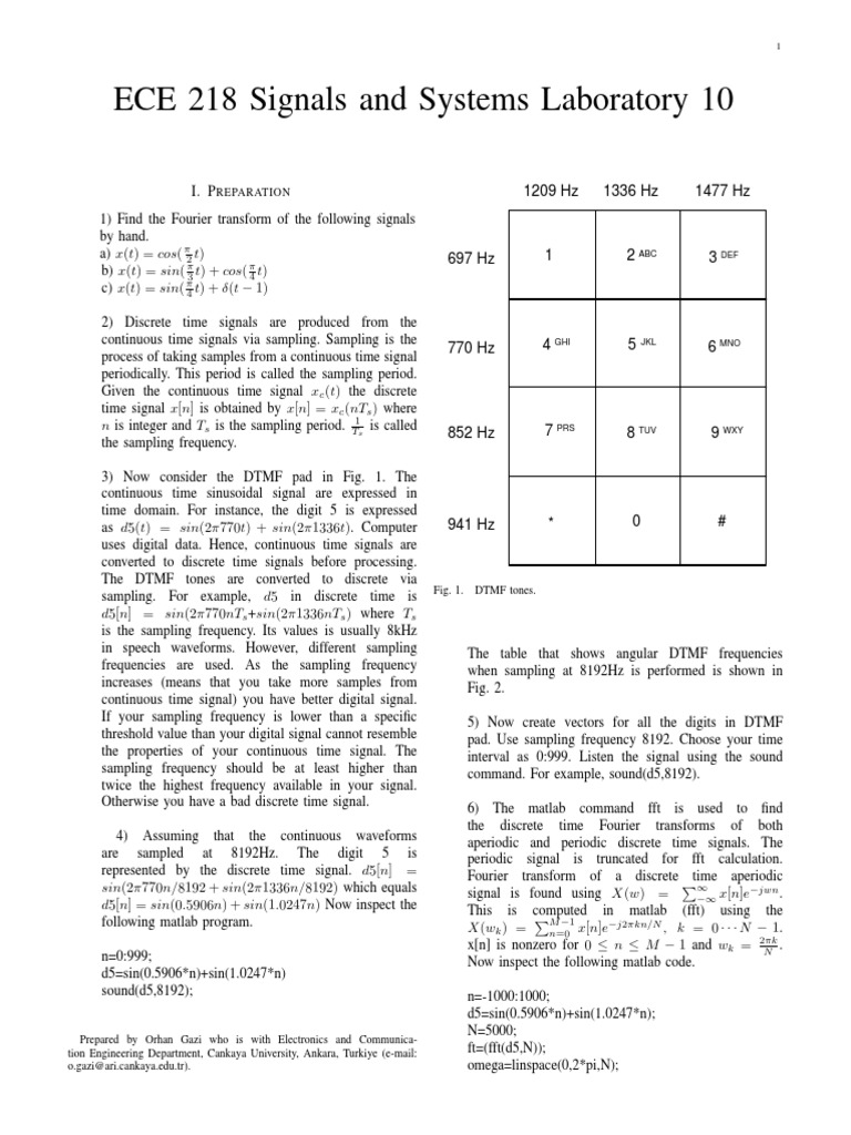 ECE 218 Signals and Systems Laboratory 10: t) t) + cos (t) t) + δ (t − 1) | PDF | Signal ...