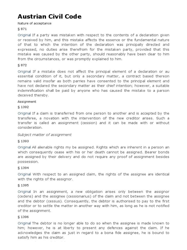 Allgemeines Bürgerliches Gesetzbuch - Austrian Civil Code | PDF ...