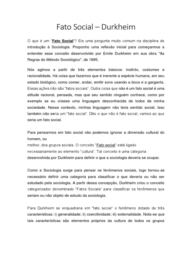 Fato Social | PDF | Émile Durkheim | Sociologia