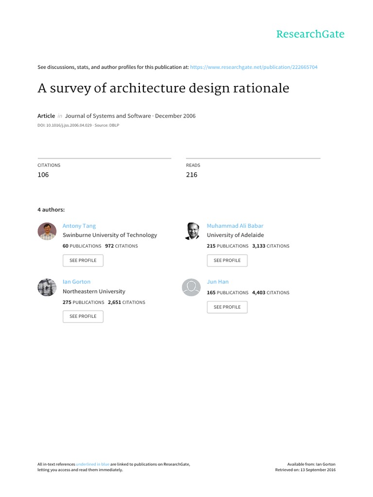 A Survey of Architecture Design Rationale | PDF | Survey Methodology ...