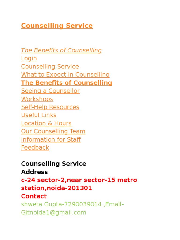 Counselling Service: The Benefits of Counselling | PDF