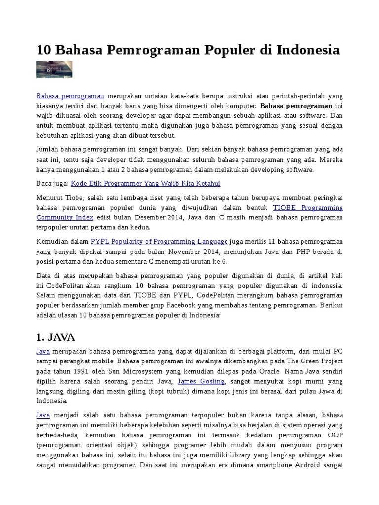 10 Bahasa Pemrograman Populer Di Indonesia | PDF