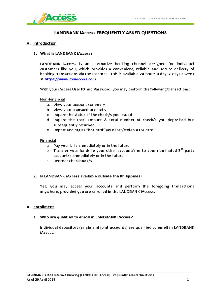 LANDBANK Iaccess FAQs PDF | PDF | Transaction Account | Cheque