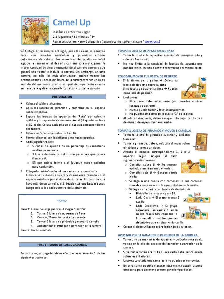 Camel Up - Reglas A La JCK | PDF | Ocio