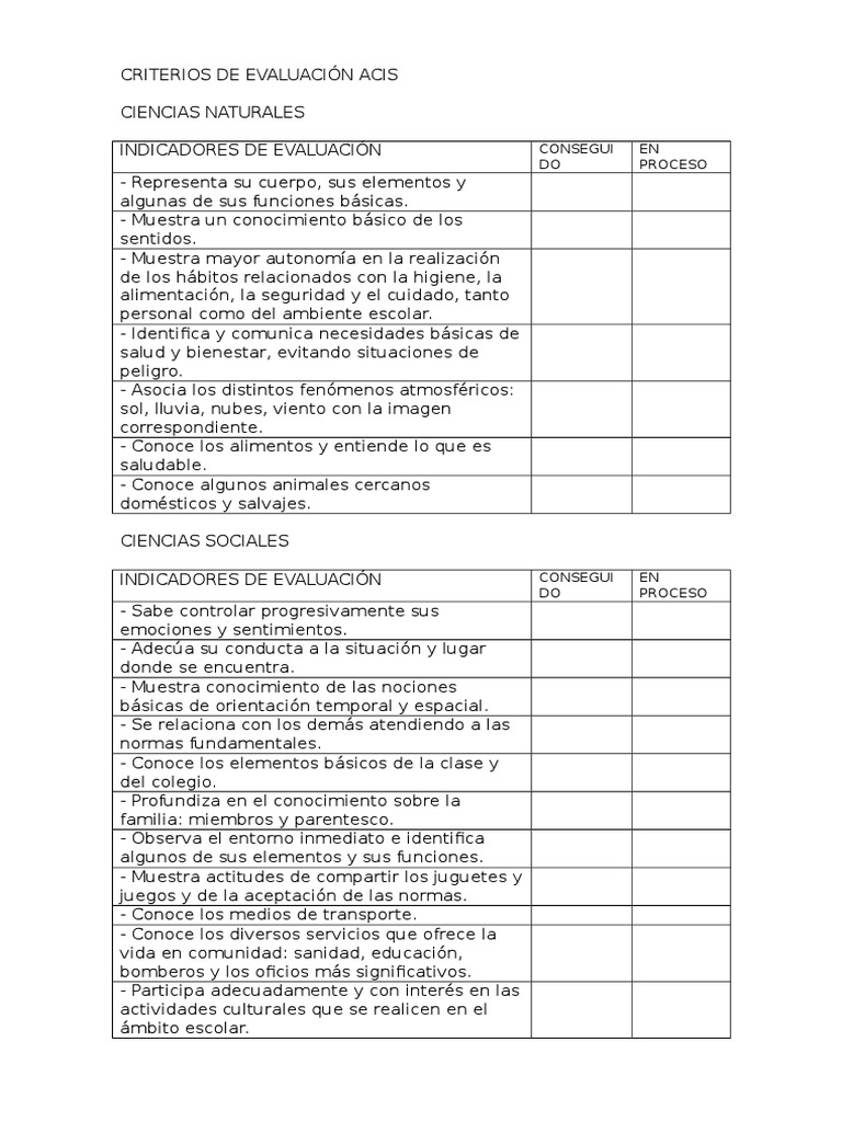 Criterios de Evaluación de Una Acis | PDF | Comunicación | Conocimiento