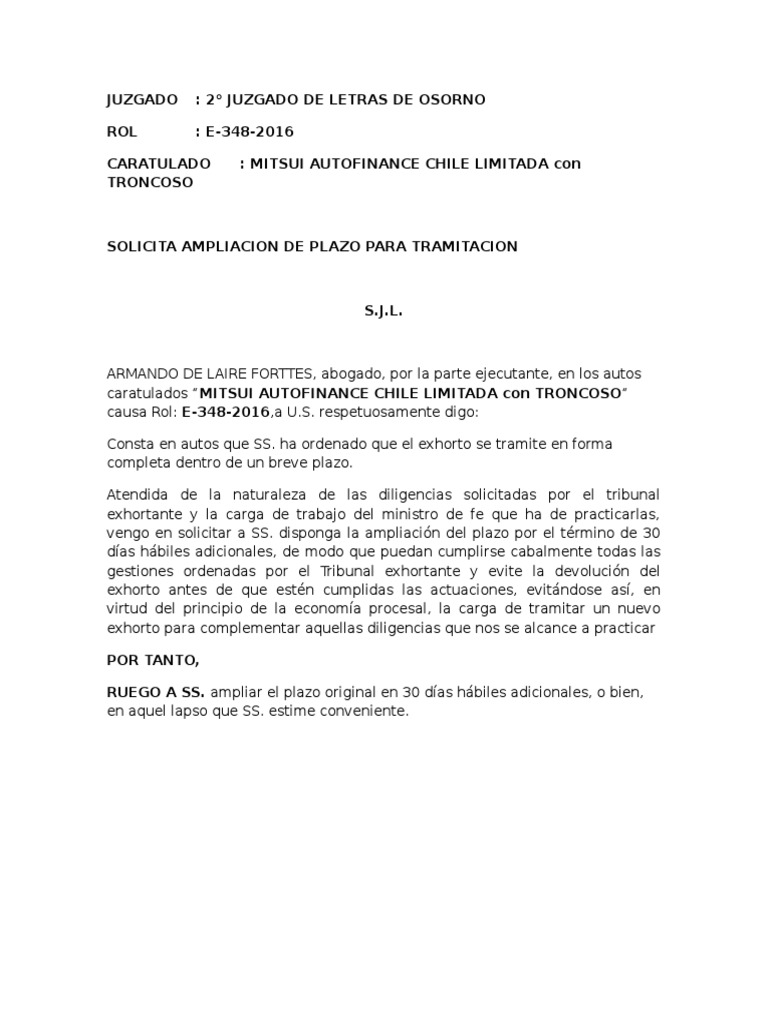 Ampliación Plazo Exhorto