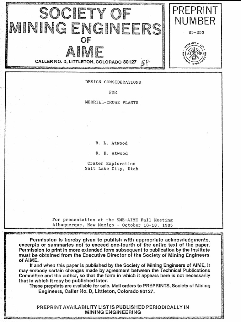 Design Considerations For Merrill-Crowe Plants | PDF | Oxygen ...