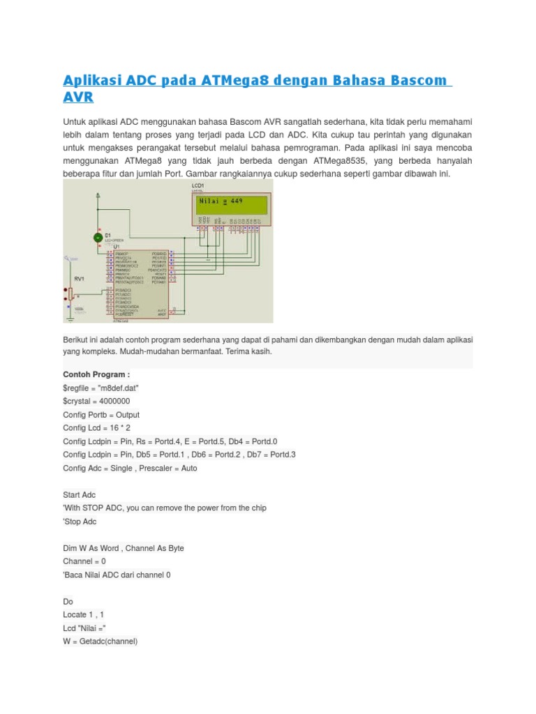 Aplikasi ADC Pada ATMega8 Dengan Bahasa Bascom AVR | PDF