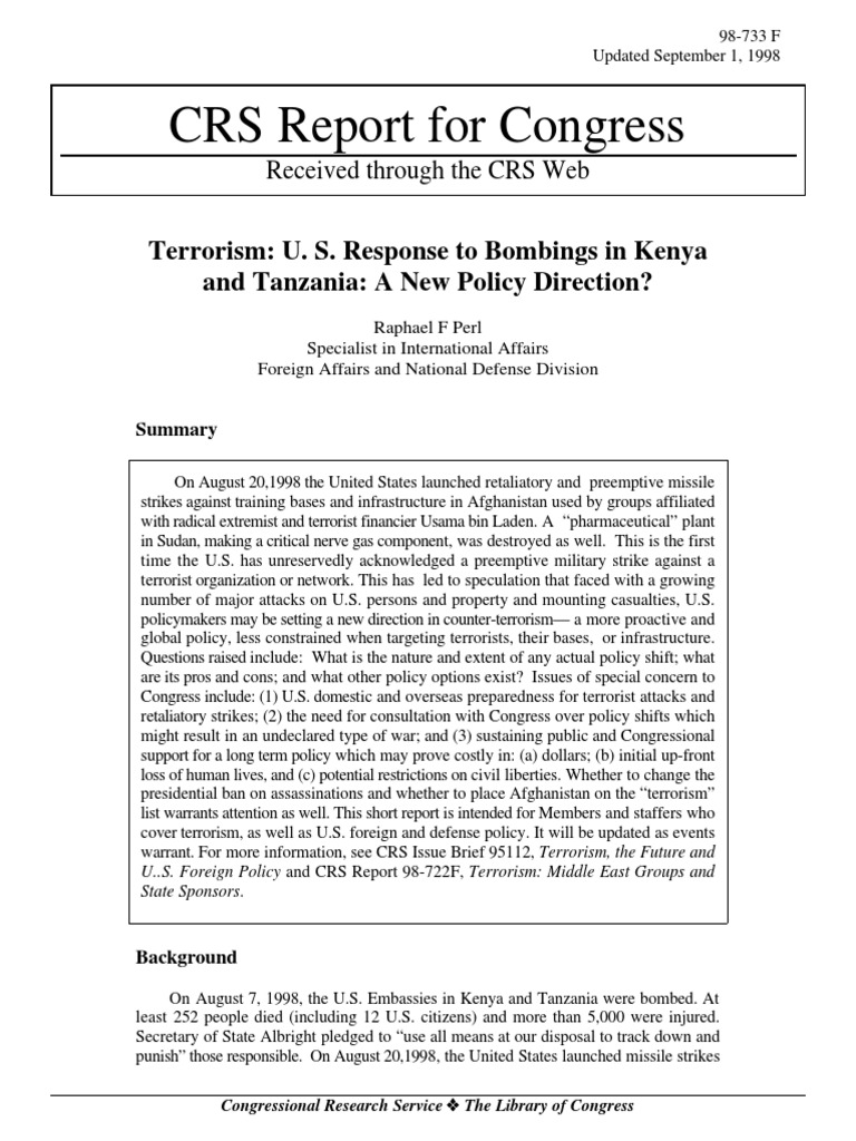 XCRS19980901 Terrorism Report | PDF | Counter Terrorism | Osama Bin Laden