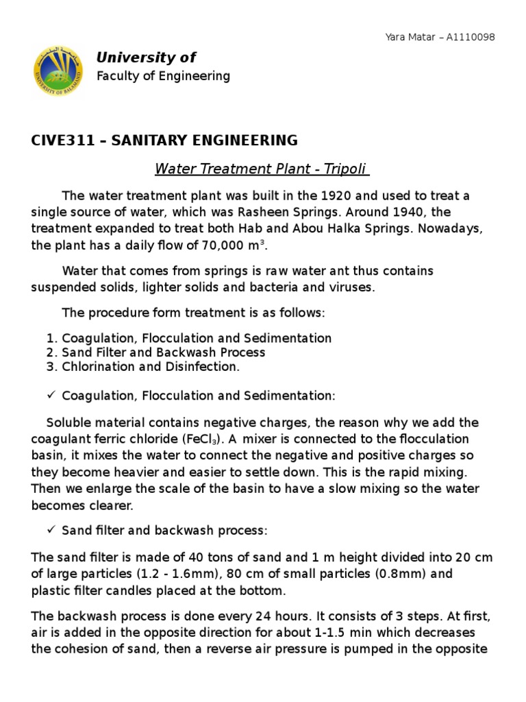 University Of: Cive311 - Sanitary Engineering | PDF