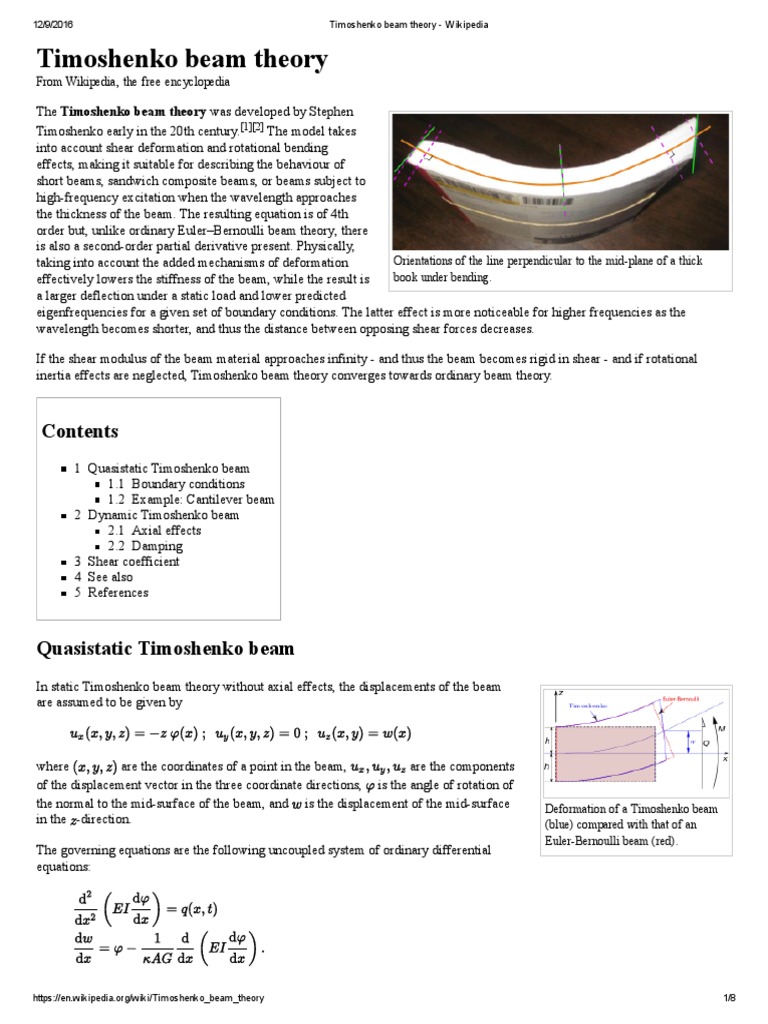 Timoshenko Beam Theory - Wikipedia | Bending | Continuum Mechanics